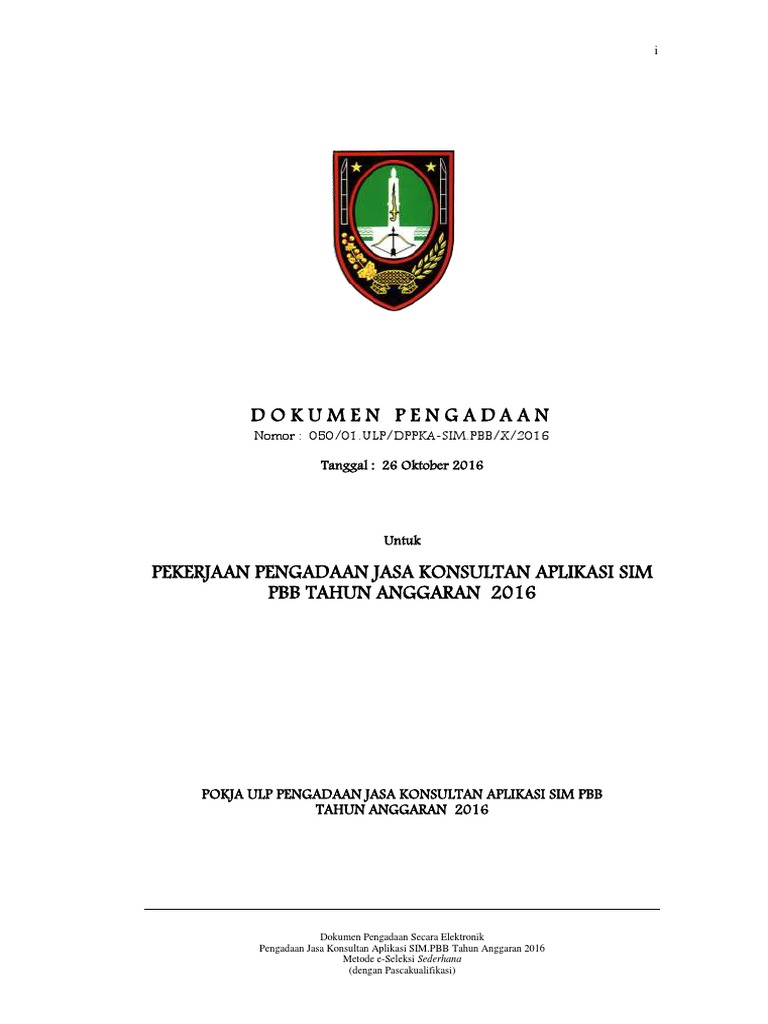 1.dokumen Pengadaan Aplikasi PBB PDF | PDF | Pengelolaan Keuangan & Uang