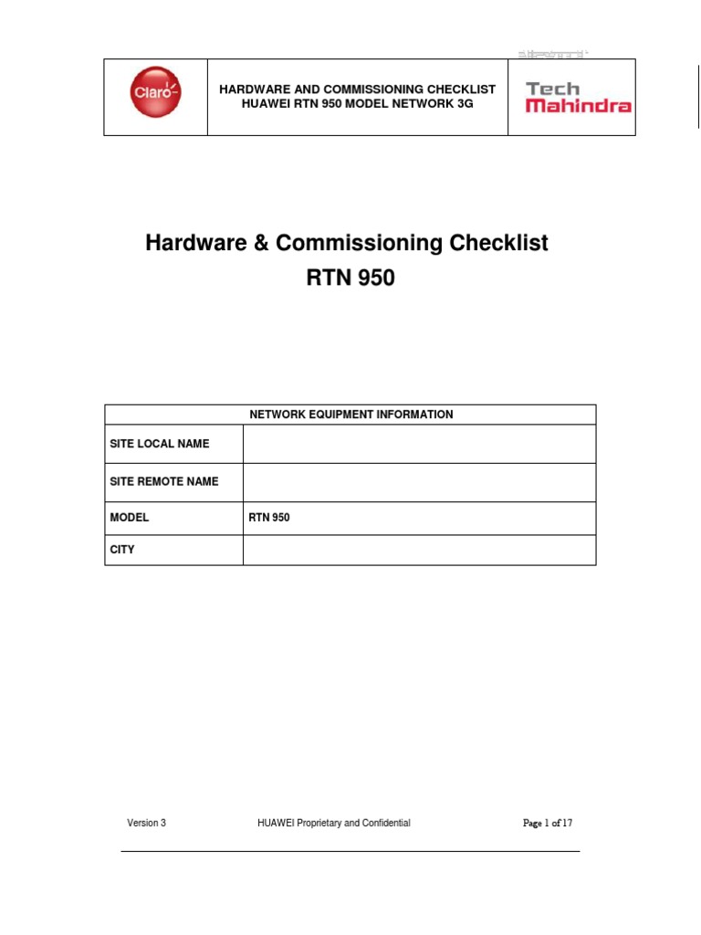 Hardware and Commissioning Checklist RTN 950 | Download Free PDF ...