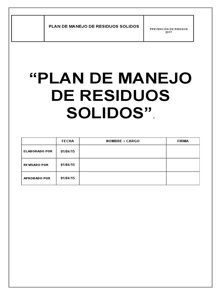 Plan de Manejo de Residuos | PDF | Reciclaje | Residuos Plan de Manejo de Residuos | PDF | Reciclaje | Residuos
