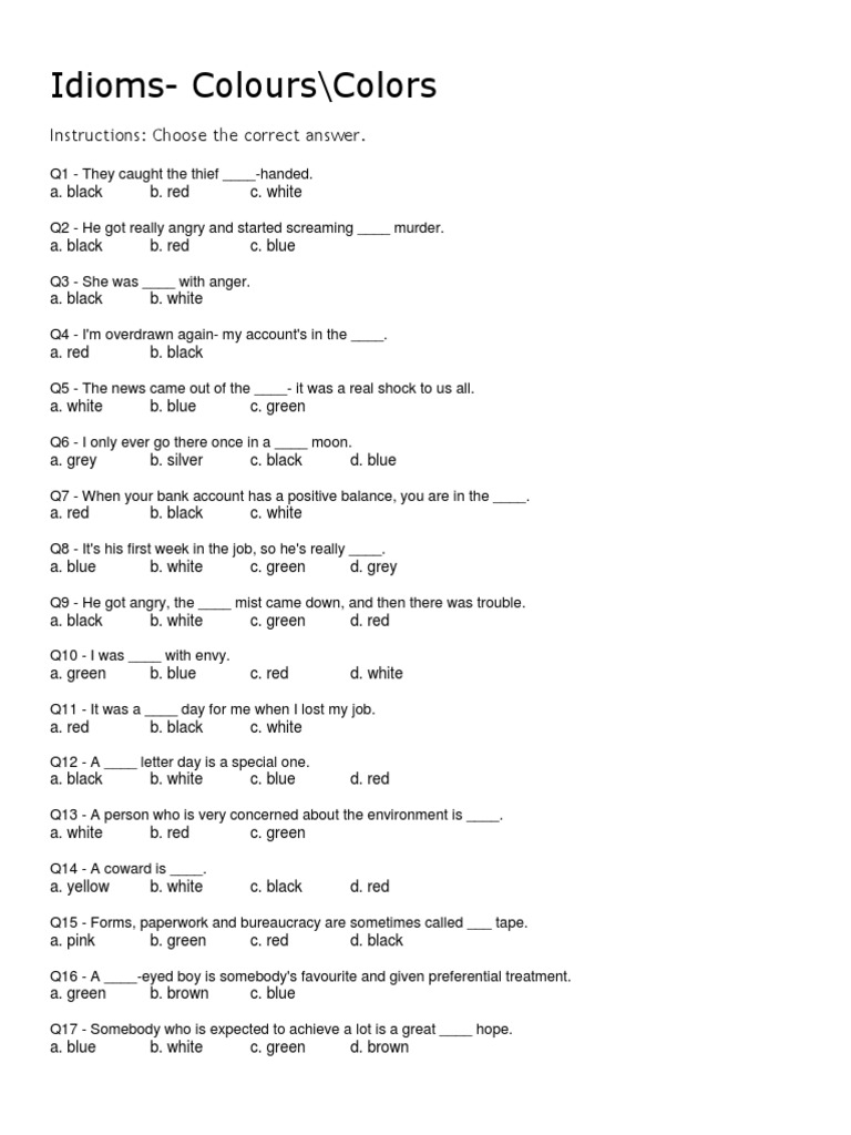Idioms Colors | PDF