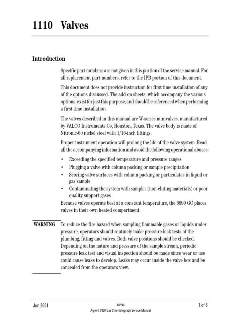 1110 Valves | PDF | Gas Chromatography | Valve