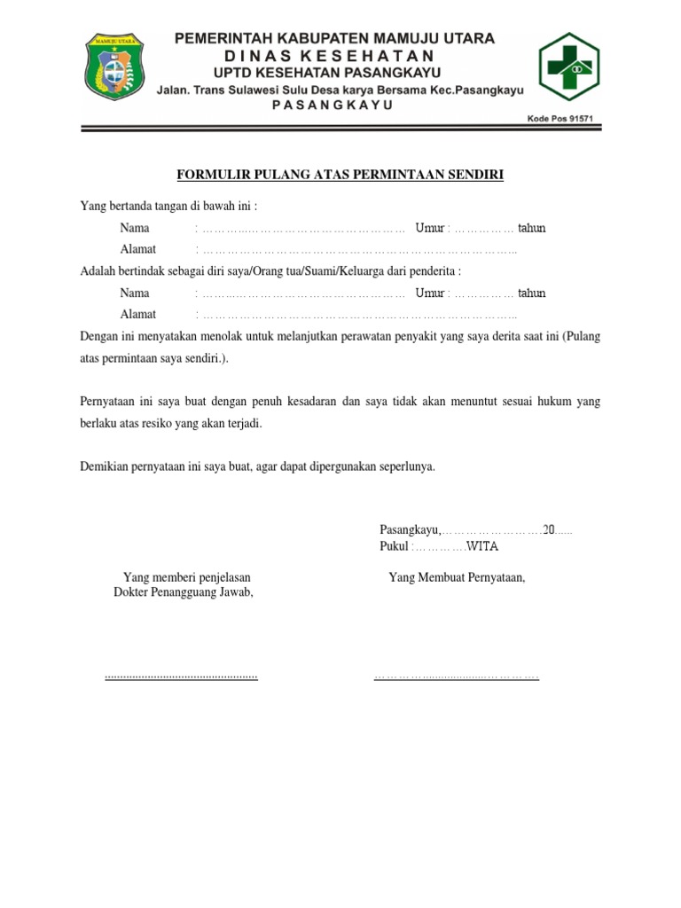 Formulir Pulang Atas Permintaan Sendiri Pdf