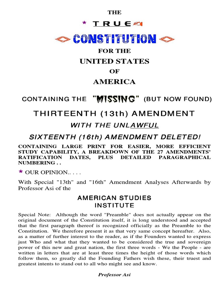 The True Constitution | PDF | U.S. State | United States Constitution