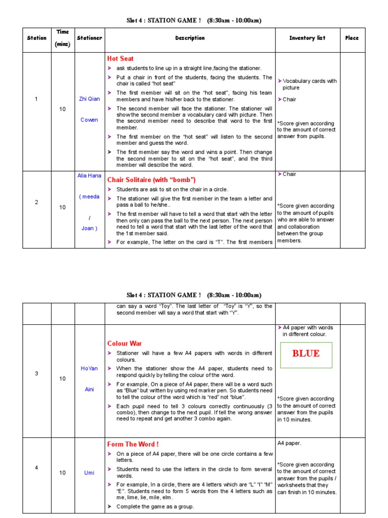 Station Games to Build Vocabulary and Teamwork Skills | PDF | Leisure ...