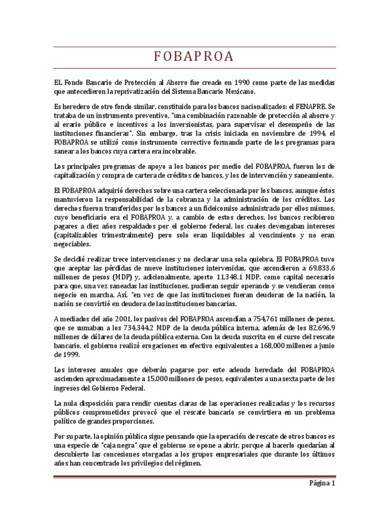 FOBAPROA: Historia y Deuda Pública | PDF | Dinero | Economía (general)