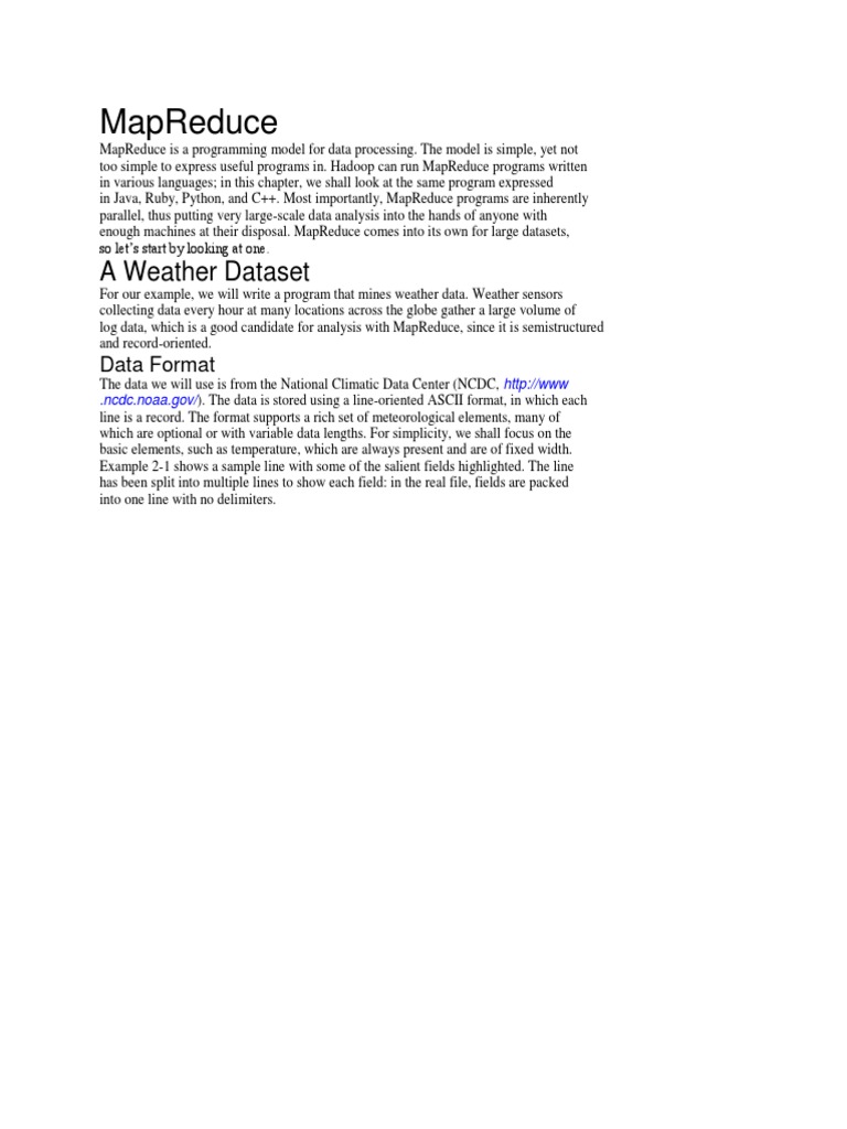 Mapreduce: A Weather Dataset | PDF | Map Reduce | Apache Hadoop