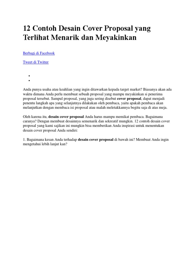 12 Contoh Desain Cover Proposal Yang Terlihat Menarik Dan Meyakinkan | PDF