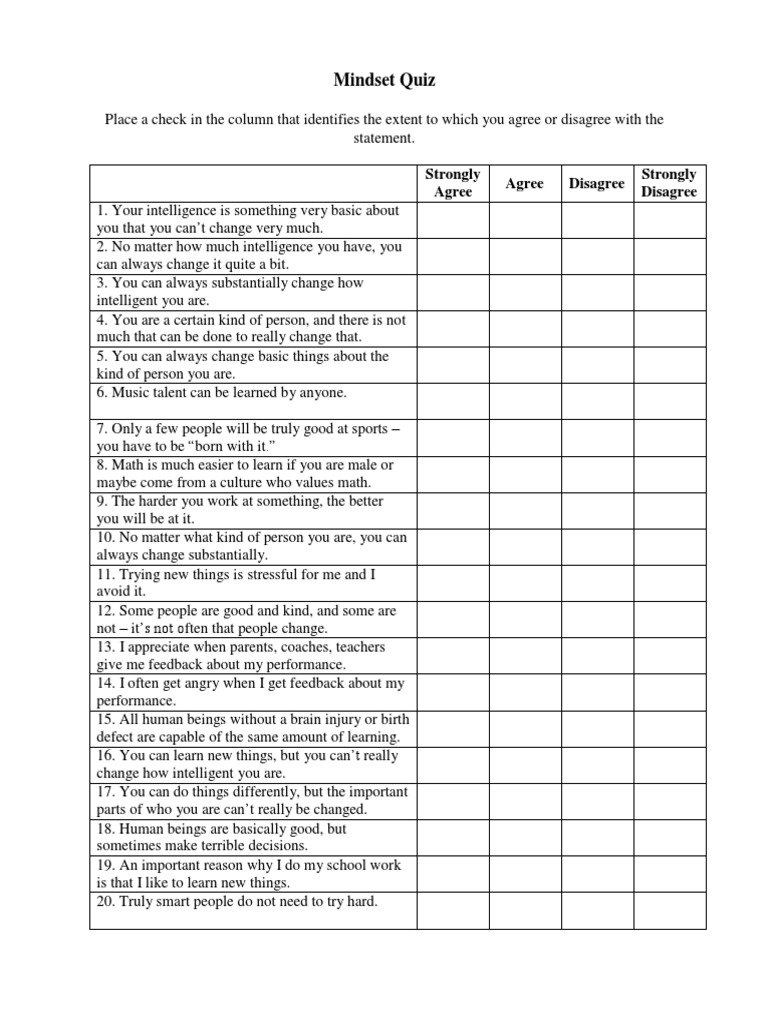 mindset quiz | Mindset | Intelligence