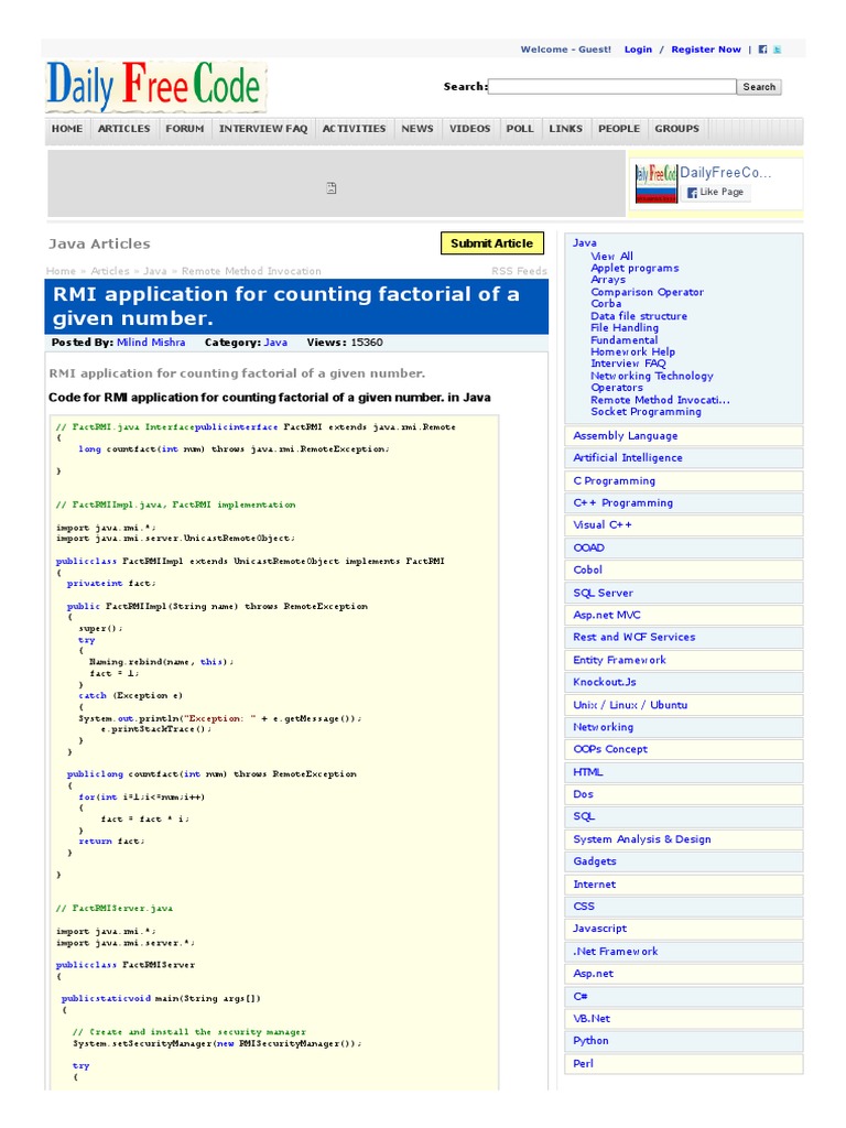 RMI Application For Counting Factorial of A Given Number | PDF | Java (Programming Language ...