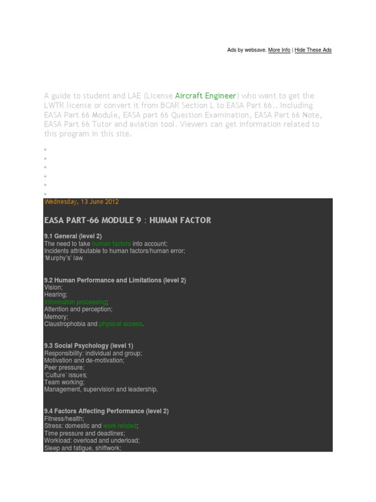 Module 9.human Factor | PDF | Human Factors And Ergonomics | Psychological Concepts