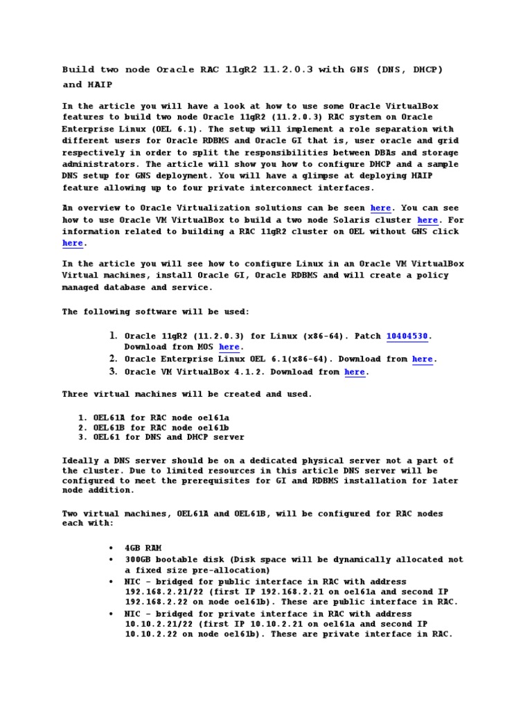 Build Two Node Oracle Rac 11gr2 11 2 0 3 With Gns Dns DHCP and Haip1 PDF | PDF