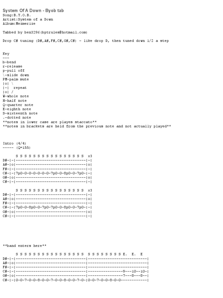 System Of A Down - BYOB tab | PDF | Song Recordings | Vocal Music