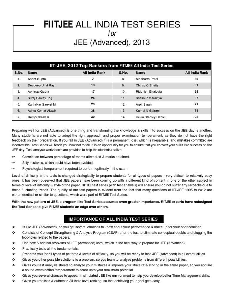 AITS For JEE (Advanced) 2013 | PDF | Standardized Tests | Test (Assessment)