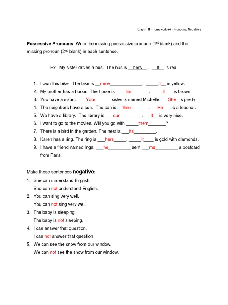 Homework #4 - Pronouns, Negatives | PDF | Language Arts & Discipline