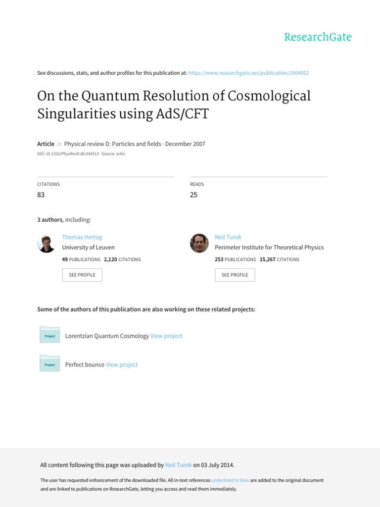 On The Quantum Resolution of Cosmological Singularities Using Ads/Cft | PDF | String Theory ...