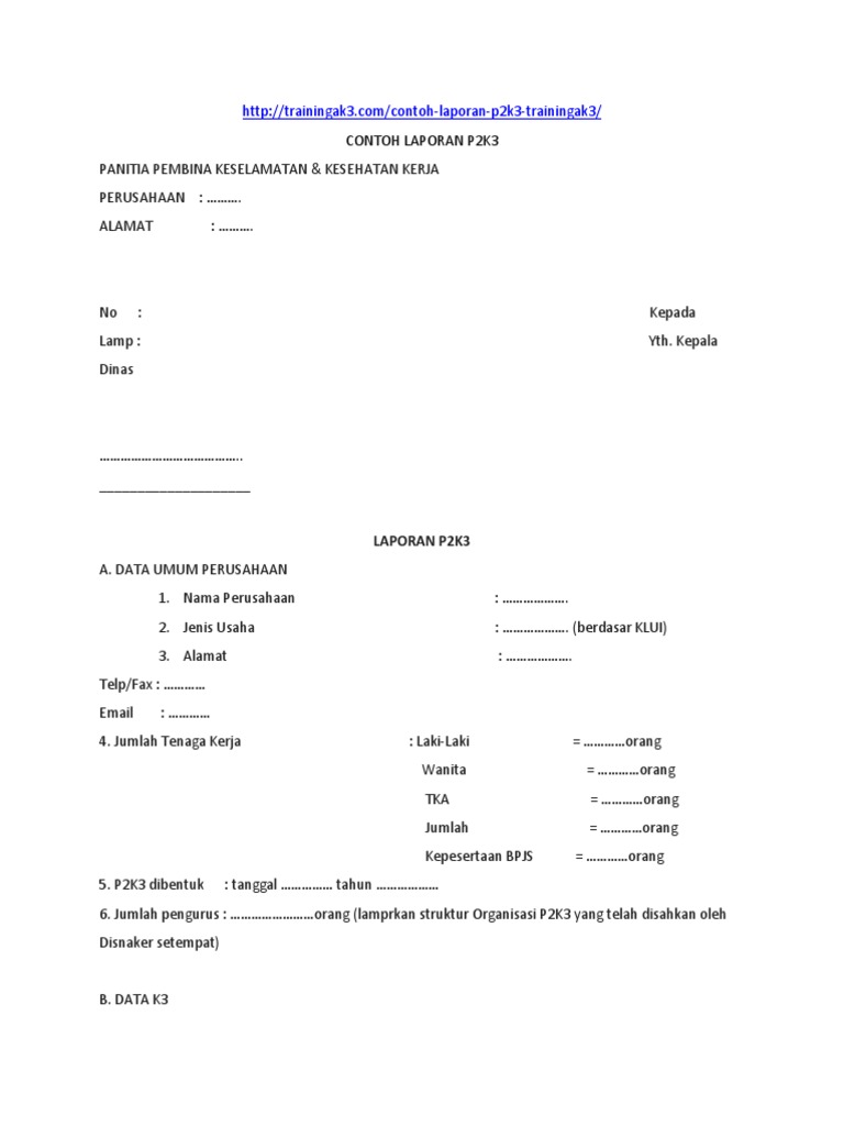 Contoh Laporan P2K3 | PDF | Teknologi & Rekayasa