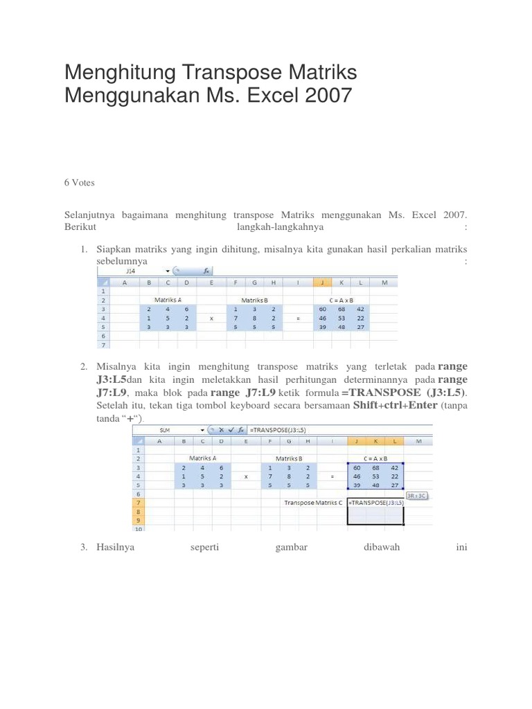 Transpose Matriks di Excel 2007 | PDF