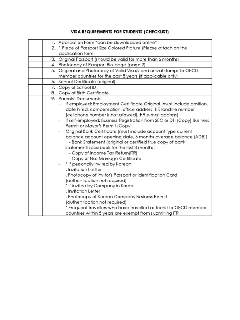 Student Visa Requirements Checklist | PDF | Finance & Money Management