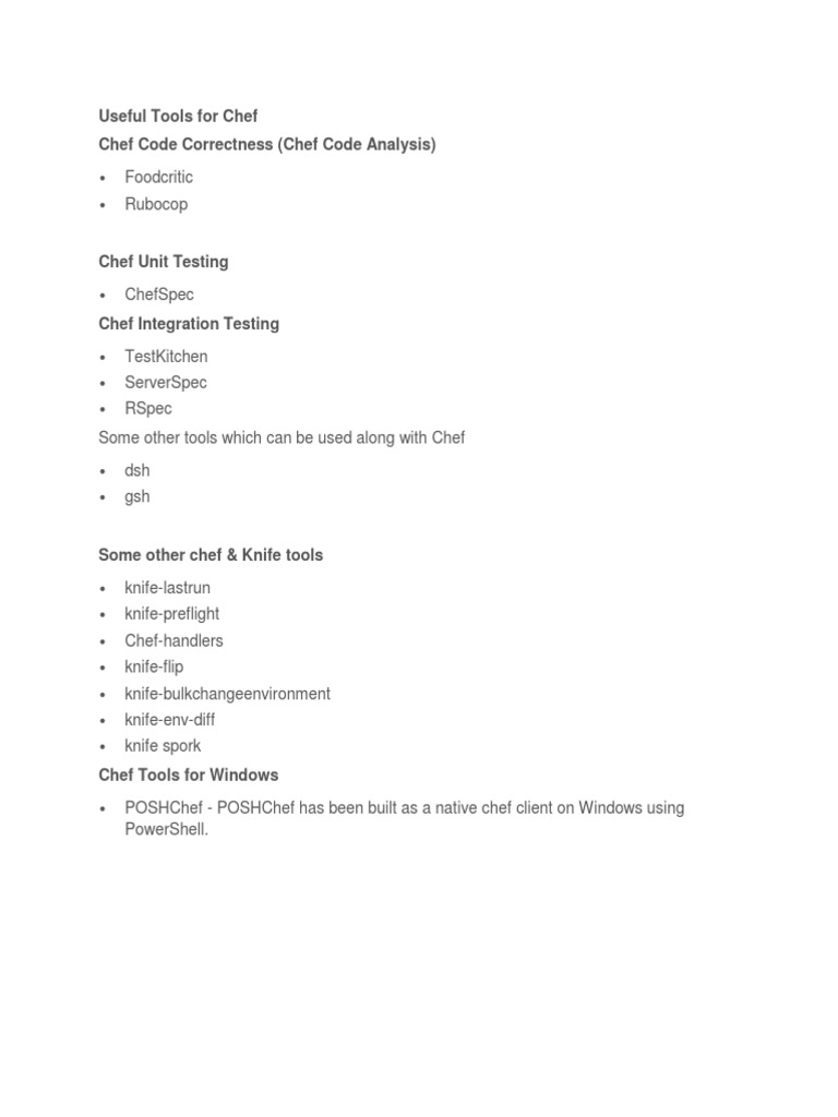 Useful Tools For Chef Chef Code Correctness (Chef Code Analysis) | PDF ...