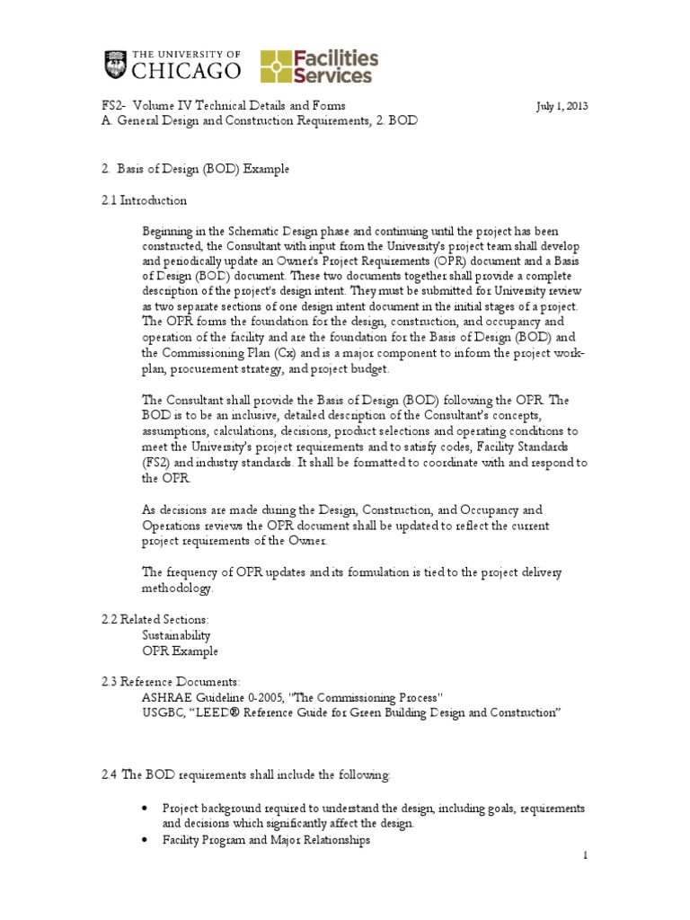 Basis of Design (BOD) Example | Leadership In Energy And Environmental ...