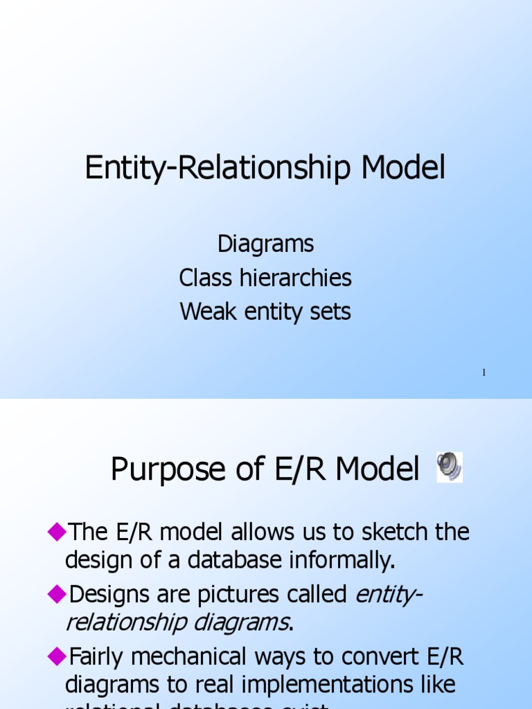 Entity-Relationship Model: Diagrams Class Hierarchies Weak Entity Sets | PDF | Inheritance ...