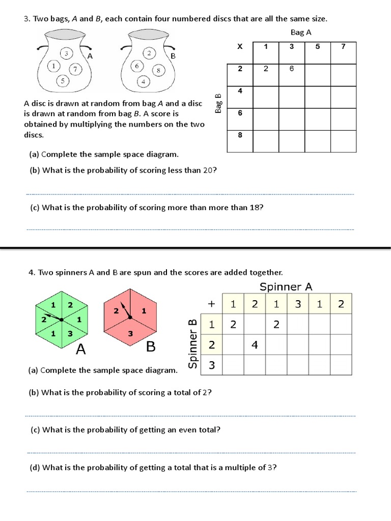 Sample Space Worksheet Pdf