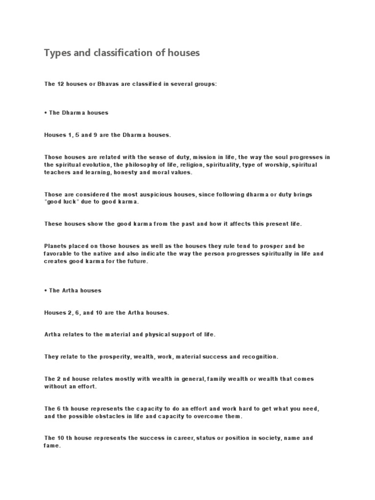 Types and Classification of Houses | PDF | Kama | Moksha