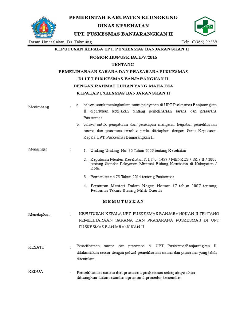 SK Pemeliharaan Sarpras | PDF