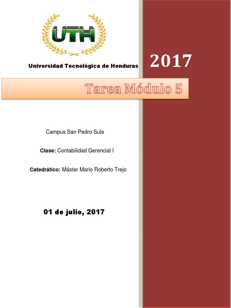 Tarea Modulo 5 Contabilidad Gerencial I | PDF | Costo | Calidad (comercial)