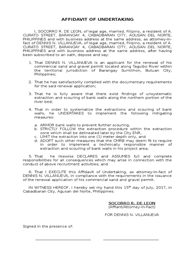 Affidavit of Undertaking | Affidavit | Virtue