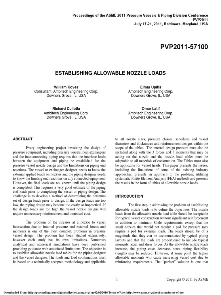 Establishing Nozzle Allowable Loads | PDF | Stress (Mechanics) | Bending