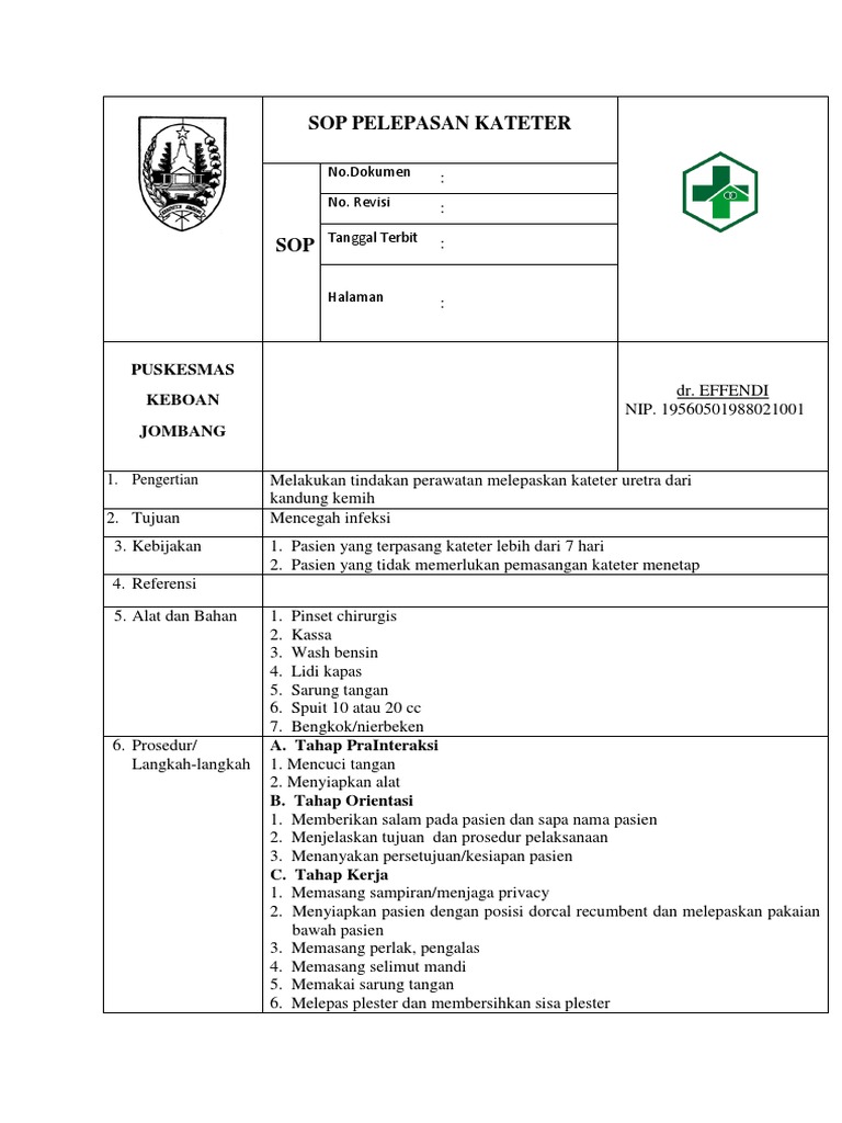 Sop Pelepasan Kateter | PDF