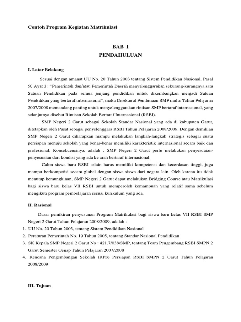 Contoh Program Kegiatan Matrikulasi | PDF