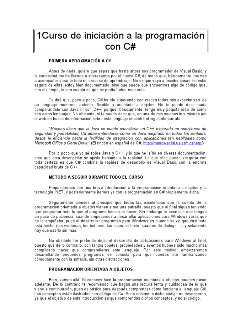 Tutorial de Visual C# | PDF | Objeto (informática) | .NET Framework