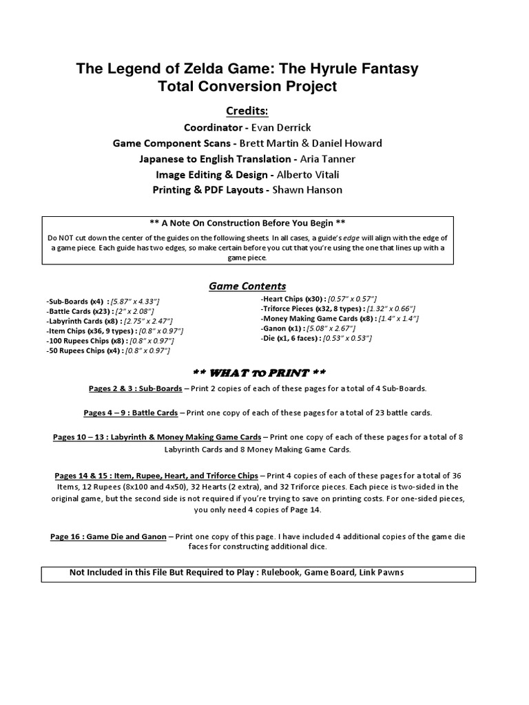 Legend of Zelda Hyrule Fantasy Total Conversion - Parts - Letter | PDF ...