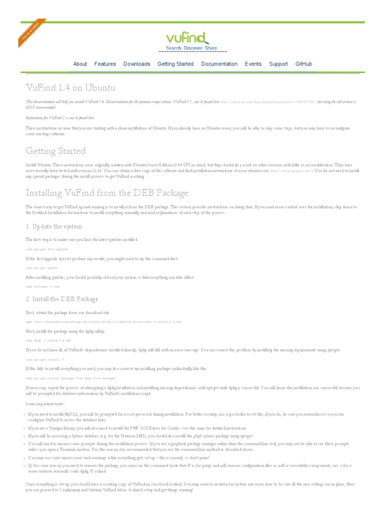 VU Find UBUNTU Legacy - Installation - Ubuntu (VuFind Documentation) | PDF | Ubuntu (Operating ...