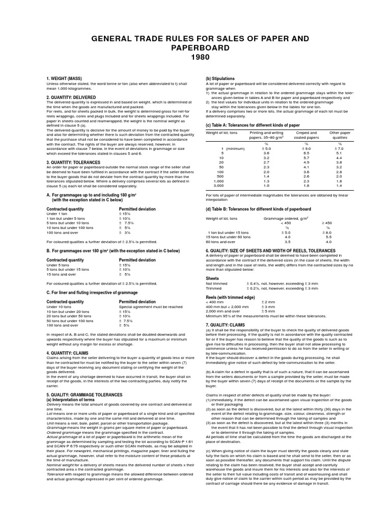 Paper & Paperboard Trade Rules | PDF | Damages | Payments