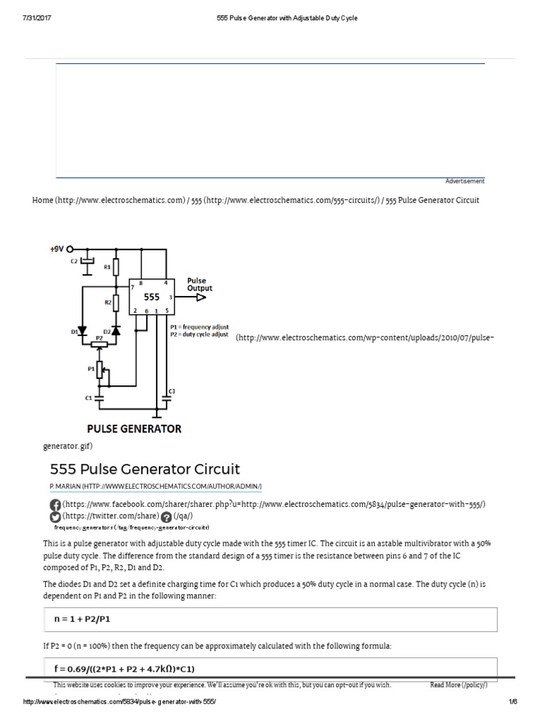 555 Pulse Generator With Adjustable Duty Cycle | PDF | Electromagnetism ...