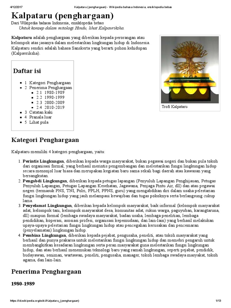 Kalpataru (Penghargaan) - Wikipedia Bahasa Indonesia, Ensiklopedia ...