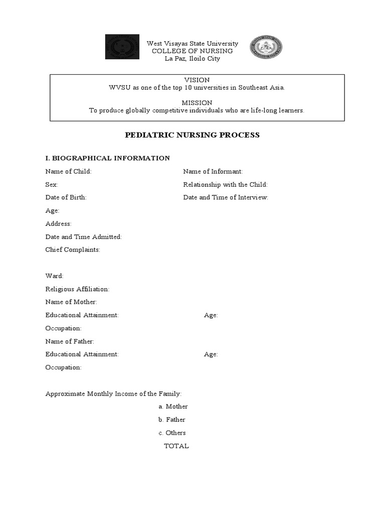 Pediatric Nursing Process: I. Biographical Information | PDF ...