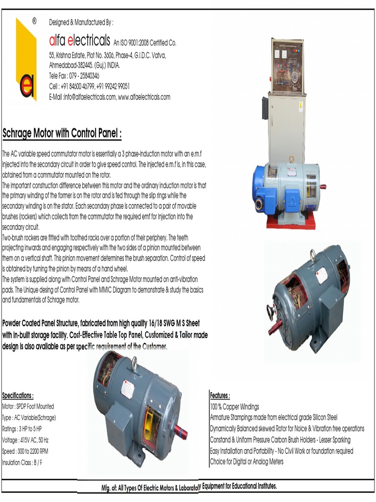 Schrage Motor With Control Panel | PDF | Magnetic Devices ...