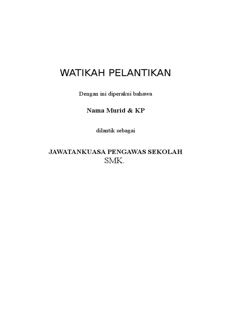 Template Watikah Pelantikan | PDF