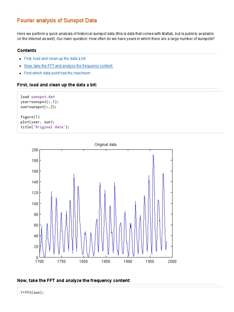 Fourier Analysis of Sunspot Data | PDF | Science & Mathematics | Computers