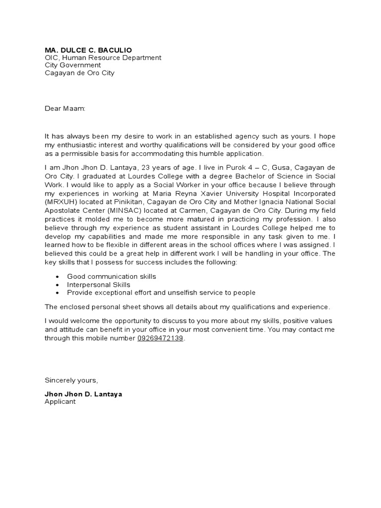 Sample Application Letter | PDF | Behavior Modification | Cognition