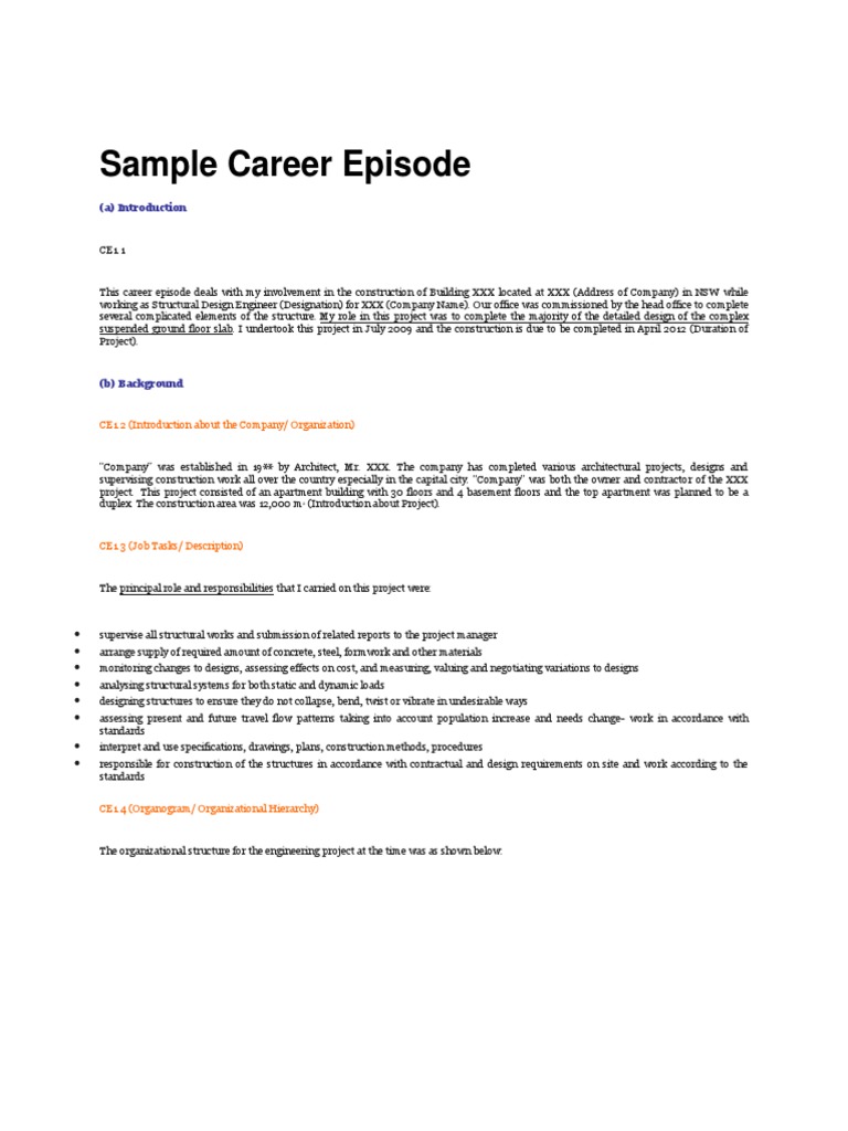 Sample Career Episode CDR Writing.pdf | Specification (Technical ...