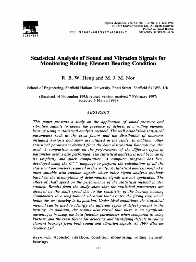 Statistical Analysis of Sound and Vibration Signals For Monitoring ... Statistical Analysis of Sound and Vibration Signals For Monitoring ...