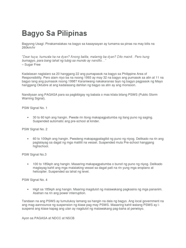Bagyo Sa Pilipinas | PDF
