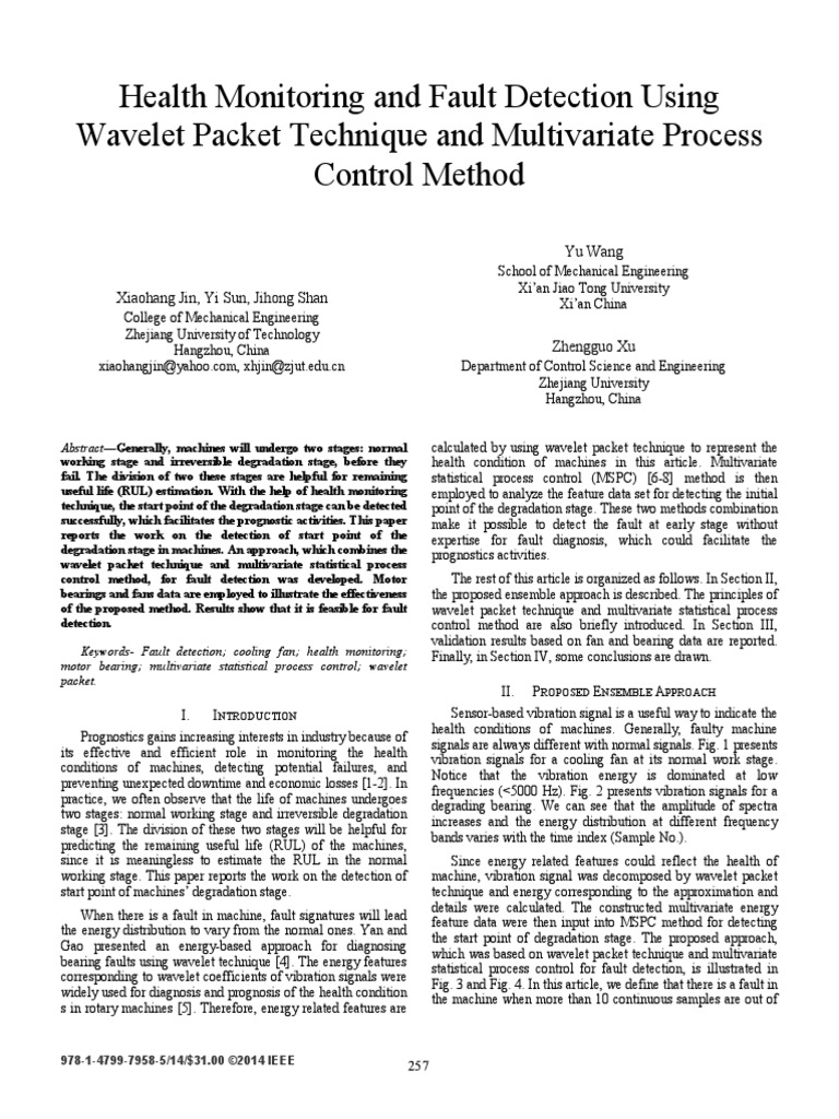 Health Monitoring and Fault Detection Using Wavelet Packet Technique and Multivariate Process ...
