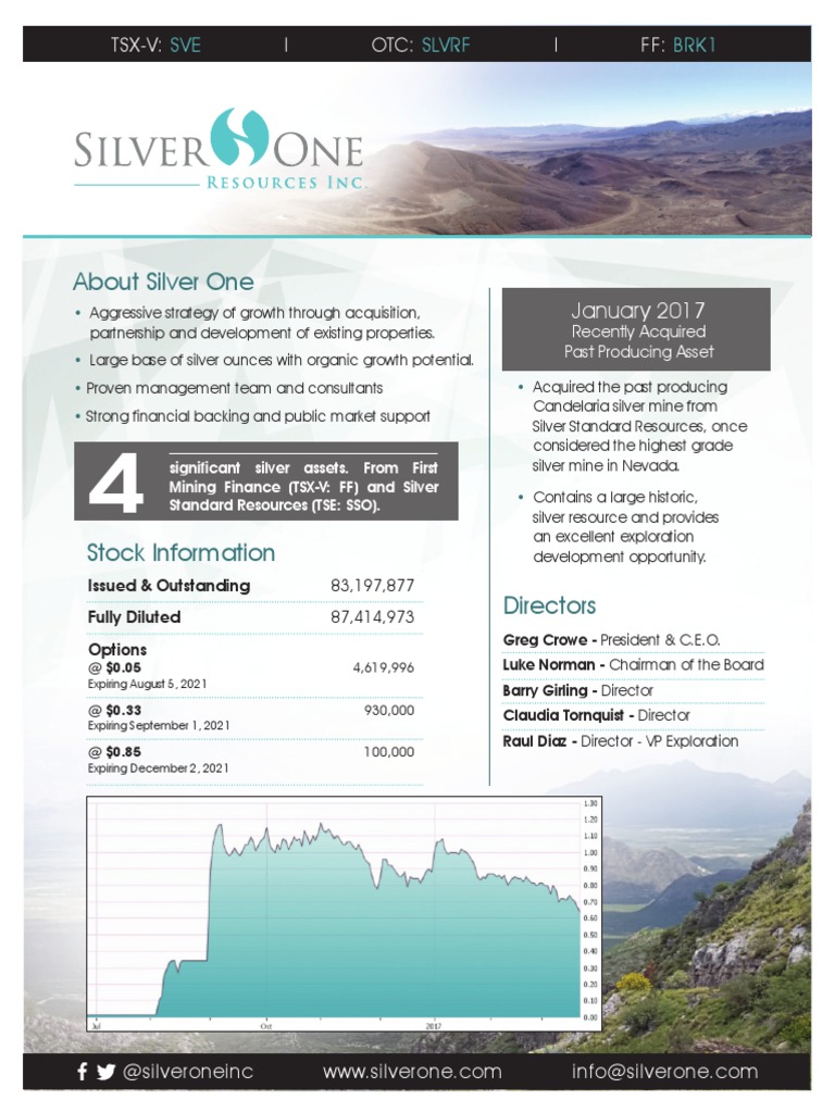 About Silver One: SVE SLVRF Brk1 | PDF | Economic Geology | Mining