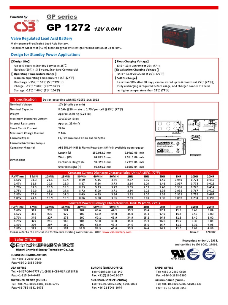 Battery Data Sheet PDF | PDF | Battery (Electricity) | Electromagnetism